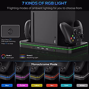 Vertical Cooling Stand for Xbox Series X/S, Dual Controller Charging Station for Xbox Series X/S with Cooling Fan 3 Hub USB Ports