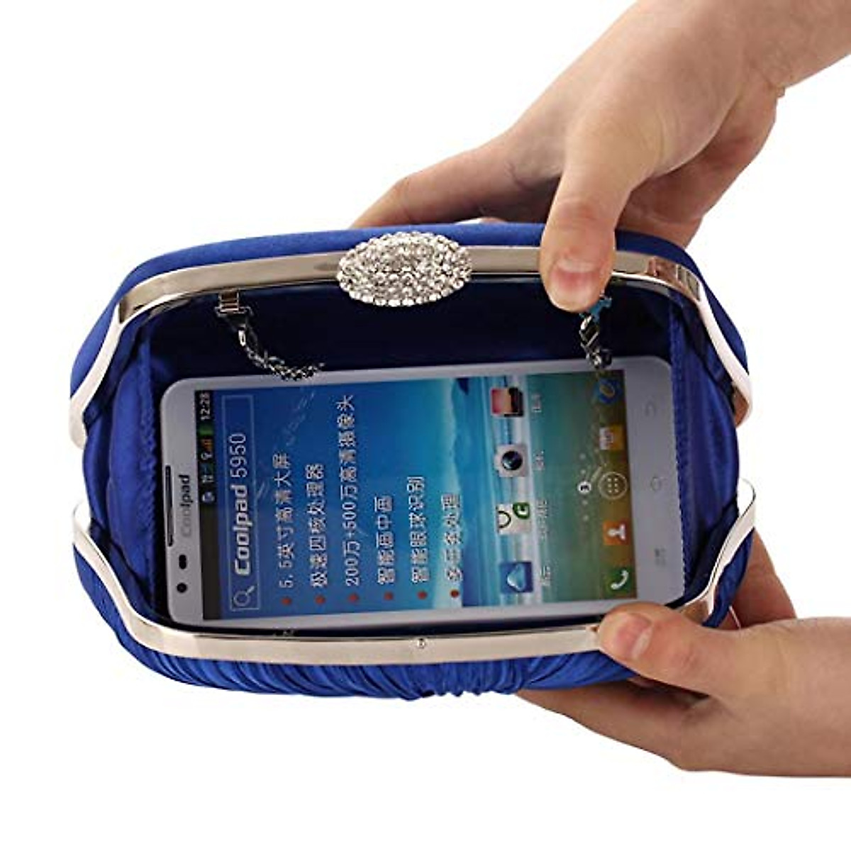 Womens Clutch Bag,Pleated Satin Handbag Lady Pleated Bow Purse Bag with Chain for Prom Wedding Evening Party (Silver)