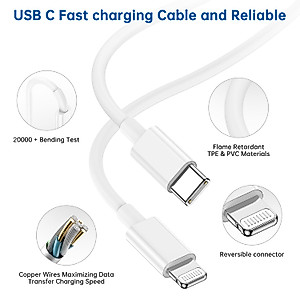 3 Pack QZIIW iPhone Charger,iPhone Fast Charger,[MFi Certified] iPhone Fast Adapter,USB C to Lightning Charging Cable 6 Feet,20W USB C Wall Charger with Compatible iPhone 14 13 12 11 Pro Max,iPad