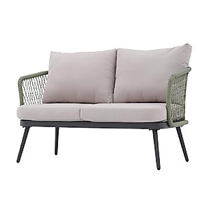 OC Orange-Casual Patio Furniture Loveseat with Thick Cushions,Outdoor Wicker Double Chair Conversation Sofa for Backyard,Garden, Green Wicker