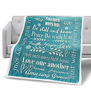 Christian Throw Blanket Religious Gifts with Faith Hope Love Messages for Christian Gifts for Women | Inspirational Fluffy Blankets | Snuggly Soft and Cozy Blanket Christian Decor | 50" X 60" Teal