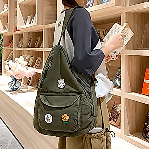 PRAGARI Sling Bag for Women Crossbody Backpack Shoulder Chest Bag Daypack Small Green Travel Canvas Casual Hiking Outdoor