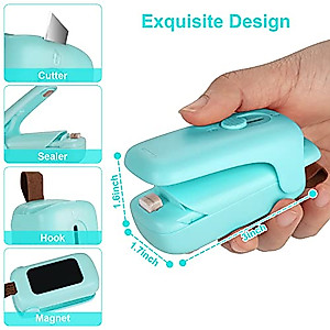 Mini Bag Sealer, Kenossion Chip Bag Sealer - Bag Sealer Heat Seal with Cutter & Magnet, Portable Mini Sealing Machine to Reseal Plastic Bags & Keep Snacks Fresh (2xAA Batteries Included)