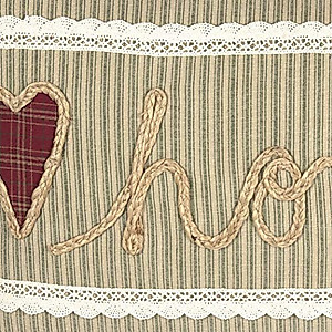 VHC Brands Prairie Winds Text Cotton Farmhouse Appliqued Rope Pillow 22x14 Filled Bedding Accessory, 14x22, Brick Red Home, Hearts