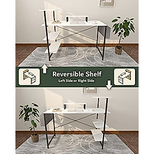 Innerjoin 47 inch Computer Desk with Shelves, Home Office Desk with Monitor Stand, 4 Tier Shelves, Storage Bag, Metal Frames, White