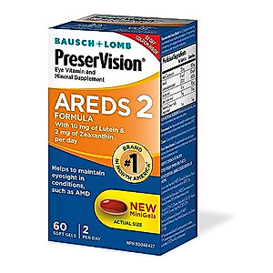 PreserVision AREDS 2 Eye Vitamin & Mineral Supplement, Contains Lutein, Vitamin C, Zeaxanthin, Zinc & Vitamin E, 60 Minigels (Packaging May Vary)