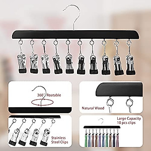 3 Pack Legging Organizer for Closet, Wooden Leggings Hangers Organizer with 30 Metal Clips, Hangers Space Saving Closet Organizer and Storage with 360° Swivel Hook for Leggings, Pants, Skirts, Ties