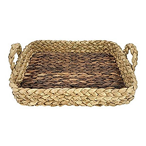 Bloomingville Decorative 22" L Handwoven Seagrass Tray with Handles Basket, Brown