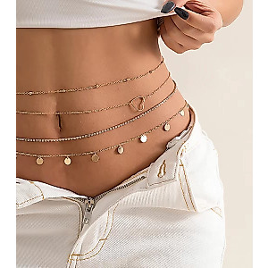 Fashion Crystal Belly Waist Chain - Bikini Layered Belly Chain for Women - Gold Rhinestone Diamond Body Waist Chain Jewelry (waist chain set gold)