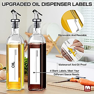 GMISUN Olive Oil Dispenser Bottle, Oil Dispenser Bottle for Kitchen, Cooking Oil and Vinegar Dispenser Set 4Pack, Glass Oil Container Cruet-Oil Pourer Spout, Funnel and Labels, Clear for Oil, Vinegar