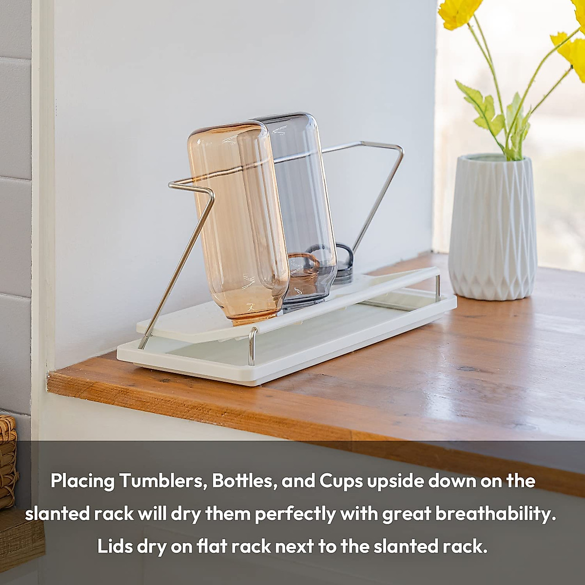 carrotez Bottle Drying Rack, Cup Drying Rack,Tumbler Drying Rack with Drain Tray - Bottle with Narrow and Wide Openings with Various Capacity, Different Bottle Type, Mug Type and Cup Type - White