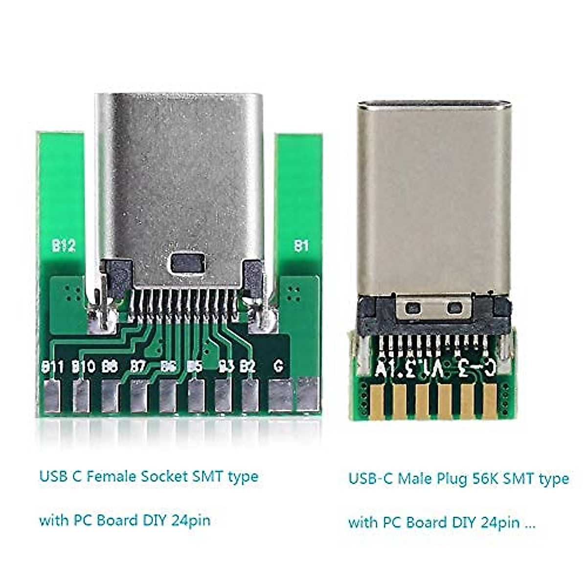 chenyang USB C DIY Connector USB 3.1 Type C 24Pin Male Plug ＆ Female Socket Port Repair Replacement Solder Adapter with PCB Board