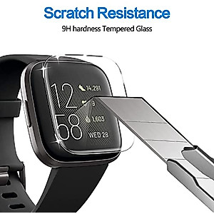 [5 Pack] Compatible for Fitbit Versa 2 Tempered Glass Screen Protector, YMHML Waterproof 9H Hardness Crystal Clear [No-Bubble] Anti- Scratch Easy Installation Film for Fitbit Versa 2 Accessories
