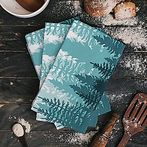 Edwiinsa Teal Ombre Kitchen Dish Towels and Dishcloths Sets 18 x 28 Inches Absorbent Hand Towels Dish Rags with Hanging Loop for Home Cleaning Gradual Forest Ink Painting Abstract Art