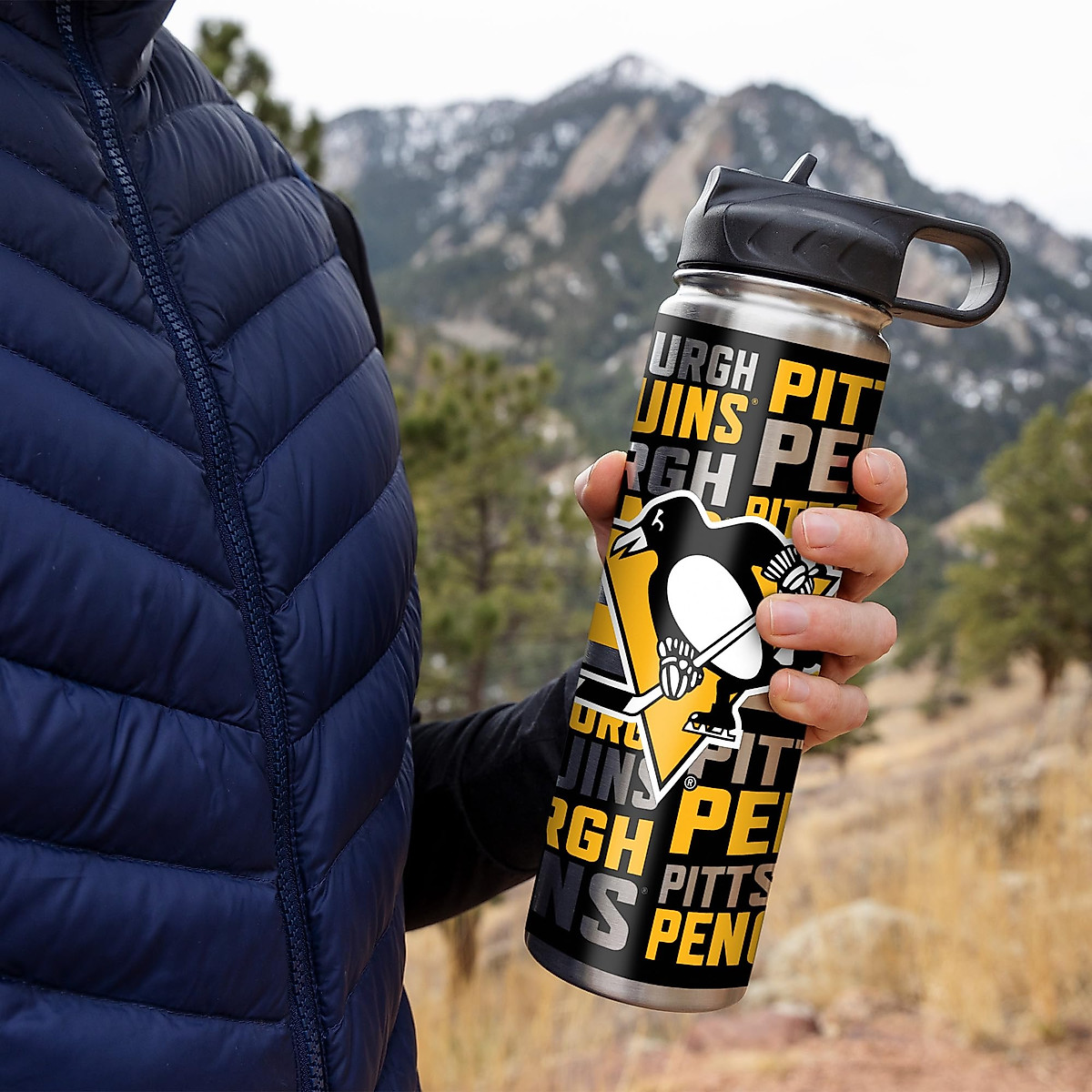 Rico Industries NHL Hockey Pittsburgh Penguins 22oz Stainless Steel Tumbler with Lid - Great For Coffee, Tea, Water or Cocktails