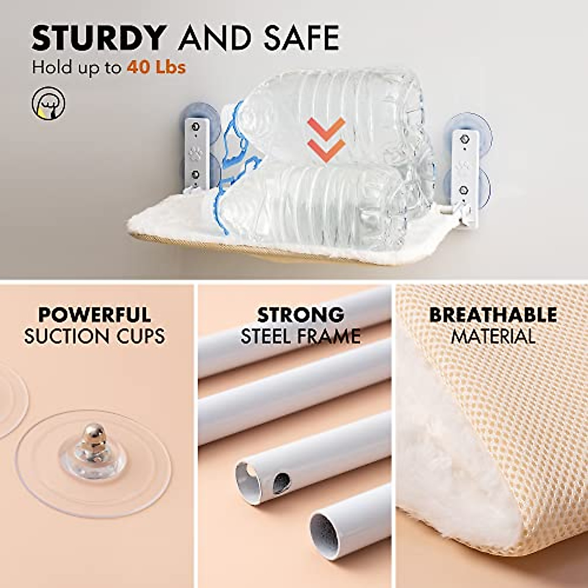 Cat Window Perch Foldable Cat Window Hammock with Steel Frame and Strong Suction Cup Mount Cat Bed Cat Hammock Window Seat for Indoor Cats White