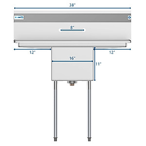 KoolMore 1 Compartment Stainless Steel NSF Commercial Kitchen Prep & Utility Sink with 2 Drainboards - Bowl Size 14" x 16" x 11", Silver