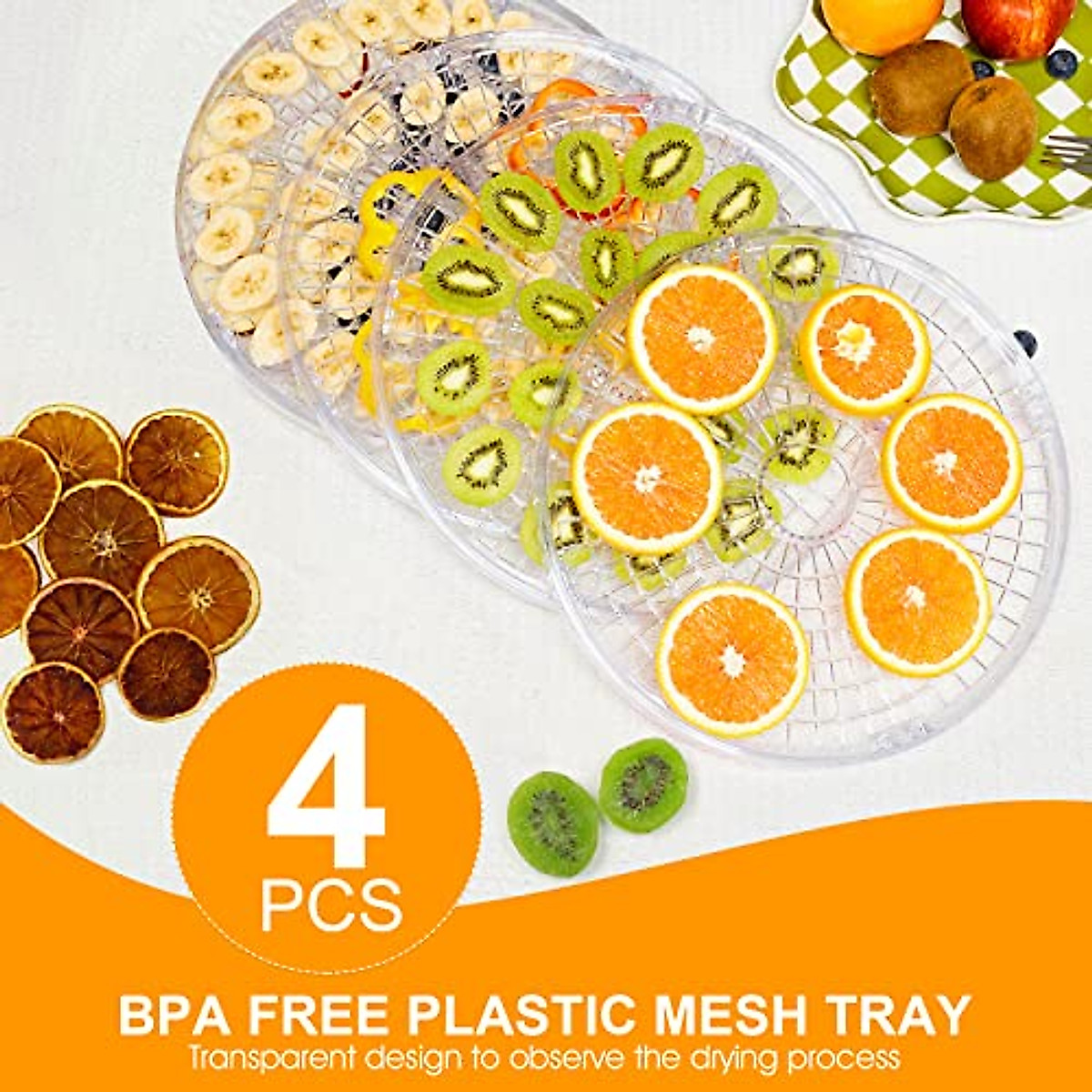 Adiding Food Dehydrator Machine, Dehydrator with 4 BPA Free Trays, Digital Timer & Temperature Control, 350W Food Dryer for Fruit Vegetable Meat Beef Jerky Herbs Pet Treats