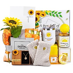 ZRFMIB Sunflowers Gift Baskets for Women, 11 Pcs Birthday Gift, Get Well Soon Gift Basket, Relaxing Care Package, Unique Gifts for Her, Mom, Sister, Wife, Girlfriend, Daughter, Female Friends