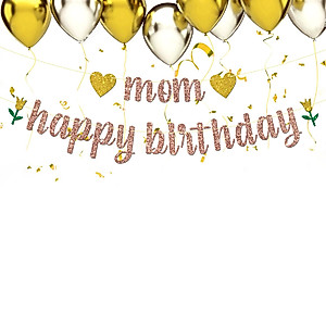 Rose Gold Glitter Mom Happy Birthday Banner - Mother's Birthday Party Decorations - Women's Birthday Party Supplies