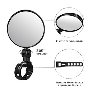 2 Pieces Bike Mirror Cycling Rear Mirror Adjustable 360 Degree Rotatable Handlebar Rearview Bicycle Mirrors Shockproof Wide Angle Acrylic Convex Safety Mirror for Most Mountain Road Bike