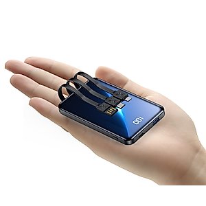 Portable Charger small Power Bank 12000mAh,Mini Fast Charging Power Bank,Battery Bank with Built-in Cables,2 Input and 4 output External Battery Pack Compatible with iPhone14/13/12/11/10/9/Android etc