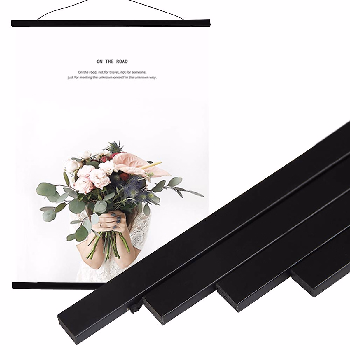 Miaowater Magnetic Poster Frame Hanger,12x16 12x18 12x20 12x24 Light Wood Wooden Magnet Frames Hangers for Photo Picture Art Canvas Print Artwork Wall Hanging Black 12''