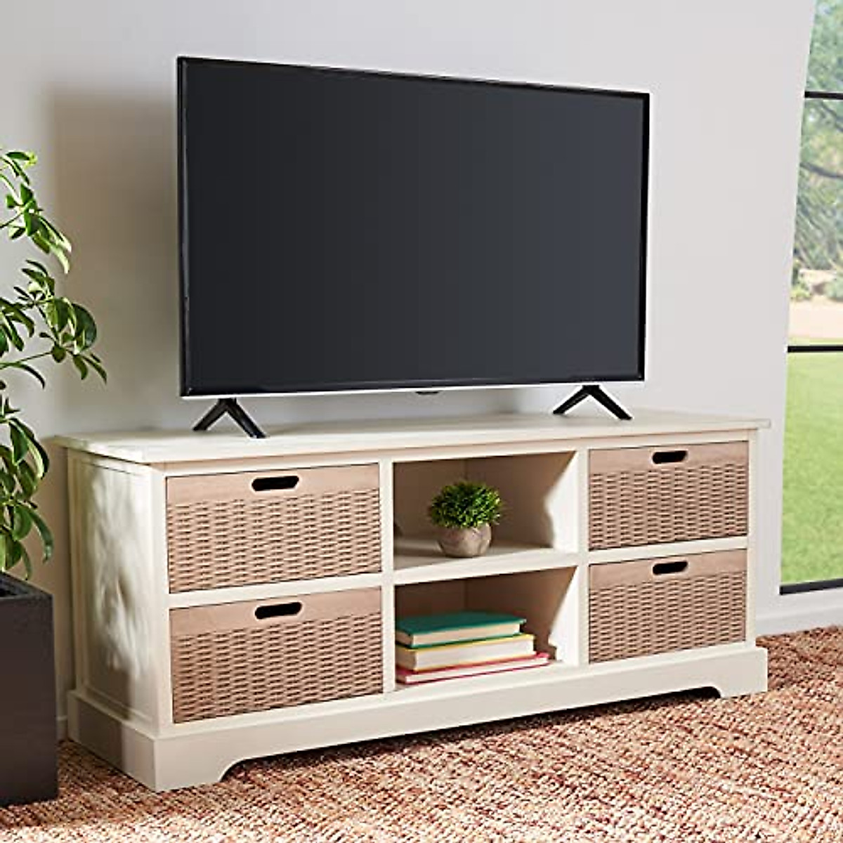 SAFAVIEH Home Collection Landers Distressed White 4-Drawer Media Stand (up to 55-inch Flat Screen TV)