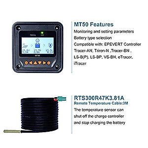 EPEVER 40A MPPT Solar Charge Controller, 12V/24V Auto, Max Input 100V Solar Panel 520W/1040W Regulator for Gel Sealed Flooded AGM Lithium Battery Charging, Negative Grounded(40A+MT50+RTS)
