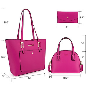 Montana West 3PCS Purses for Women Tote Bag and Wallet Set Shoulder Satchel Crossbody Bags Leather Handbag for Gift Travel Casual Work MWC3-201HPK