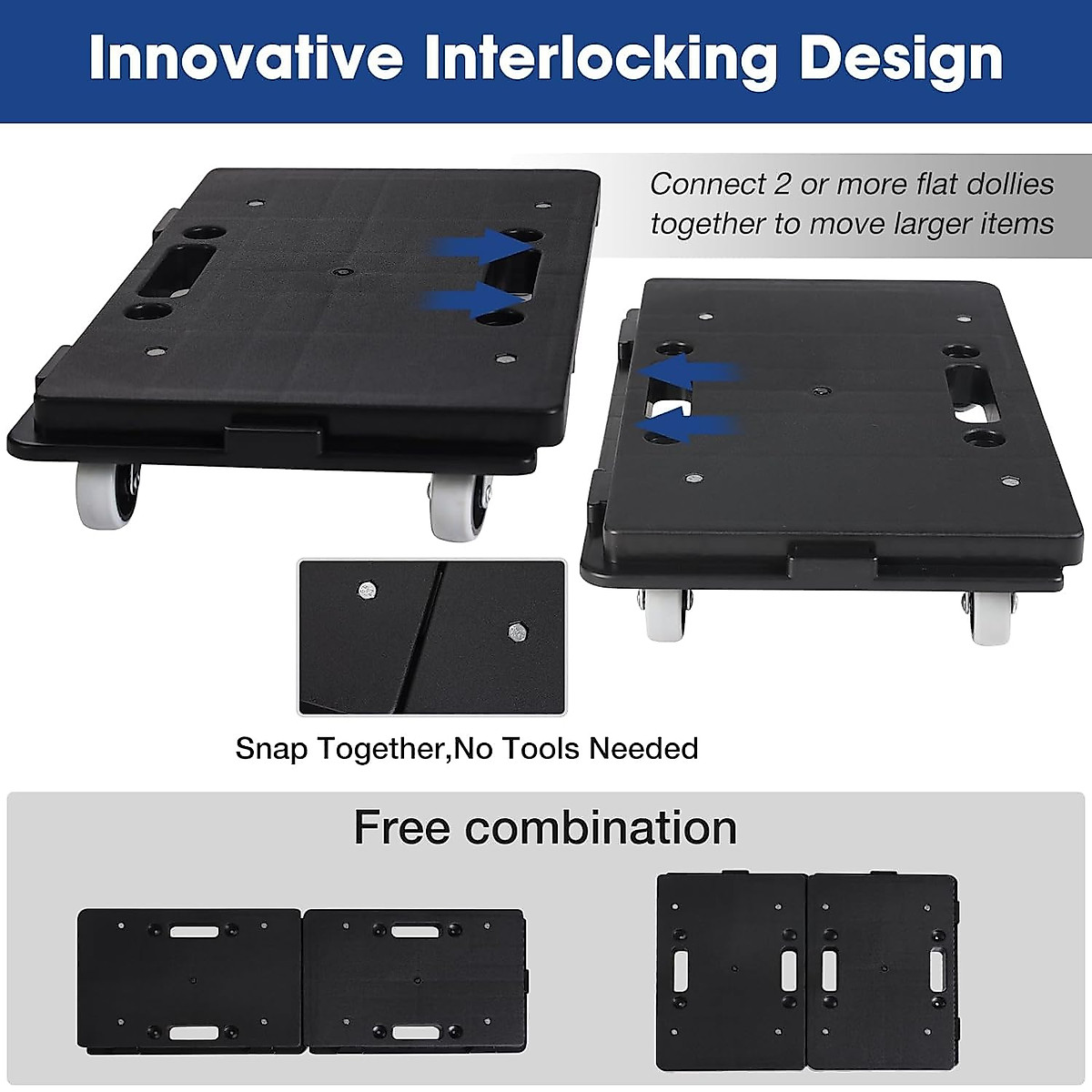 GTQYYF Furniture Movers with Wheels, Portable Moving Rollers Leg Dollies for Heavy Furniture, 4 Wheels Small Flat Dolly, 440Lbs Capacity, 2 Pack, Black