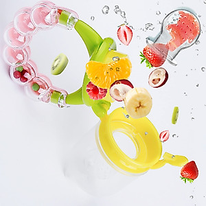 Baby Teething Toys, Alled Teethers for Newborn Infants Girls Boys, Teething Toy Silicone Freezer Safe,Freezable Teether with Baby Fruit Feeders/Hollow Teething Tubes/Holder Strap Clip/Storage Case