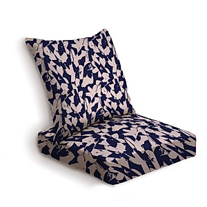 2-Piece Outdoor Deep Seat Cushion Set Pink and Navy Floral brush strokes seamless for fashion prints Back Seat Lounge Chair Conversation Cushion for Patio Furniture Replacement Seating Cushion