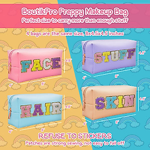 boutikpro 4PCS Premium Preppy Makeup Bag Set, Cute PU Travel Toiletry Bag for Women, Waterproof Preppy Patch Cosmetic Organizer Bag for Traveling Outdoors, Gift Ideal for Christmas Thanksgiving