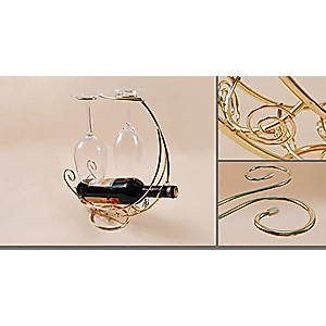 Homya Tabletop Metal Wine Bottle Rack Elevated Vertical Countertop Wine Glass Display Organizer, Dining Table Offers Wine Glasses as Gifts, Holds 1 Bottle 2 Glasses, Plating Craft Gold Glod