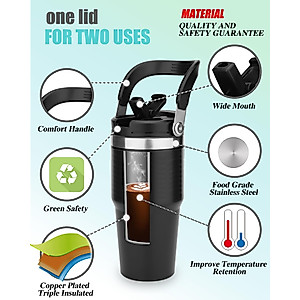 AICMEI 30 oz Tumbler with Handle, Insulated Tumbler with 2-in-1 Lid and Straw, Stainless Steel Vacuum Insulated Iced Coffee Tumbler Cup Water Bottle for Water, Iced Tea or Coffee, Smoothie (30OZ)