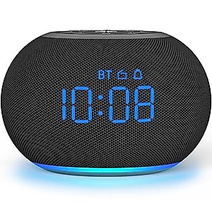 REACHER Digital Alarm Clock Bluetooth Speaker with FM Radio, Auto-Dimmable, 7 Wake Up Sounds, Gradient Light, 30-Level Volume, Memory Function, Bedroom/Office Clock Radio for Kids Adults Seniors