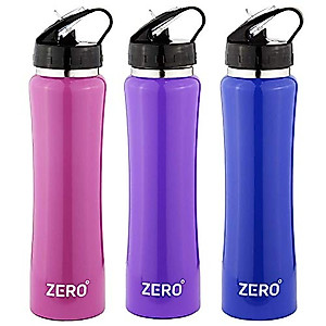 Zero Degree Stainless Steel Water Bottle with Straw and Leak Proof Lid, Vacuum Insulated Double Wall Sport Bottle Keeps Drinks Cold for 12 Hours (18oz Blue)