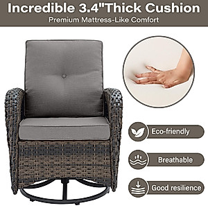 Belord Patio Wicker Chairs Swivel Rocker - Outdoor Swivel Rocking Chairs Set of 2 with Rattan Side Table, Patio Swivel Glider Chair 3 Piece Patio Furniture Sets for Patio Porch Pool Brown/Grey