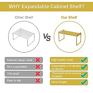 PASRLD Expandable Cabinet Shelf Organizers, Kitchen Cabinet Organizer Shelves Spice Rack Cupboard Organizers Storage, 14.1 to 23.6 Inch Metal Plate Shelves (Gold, 9Inches)
