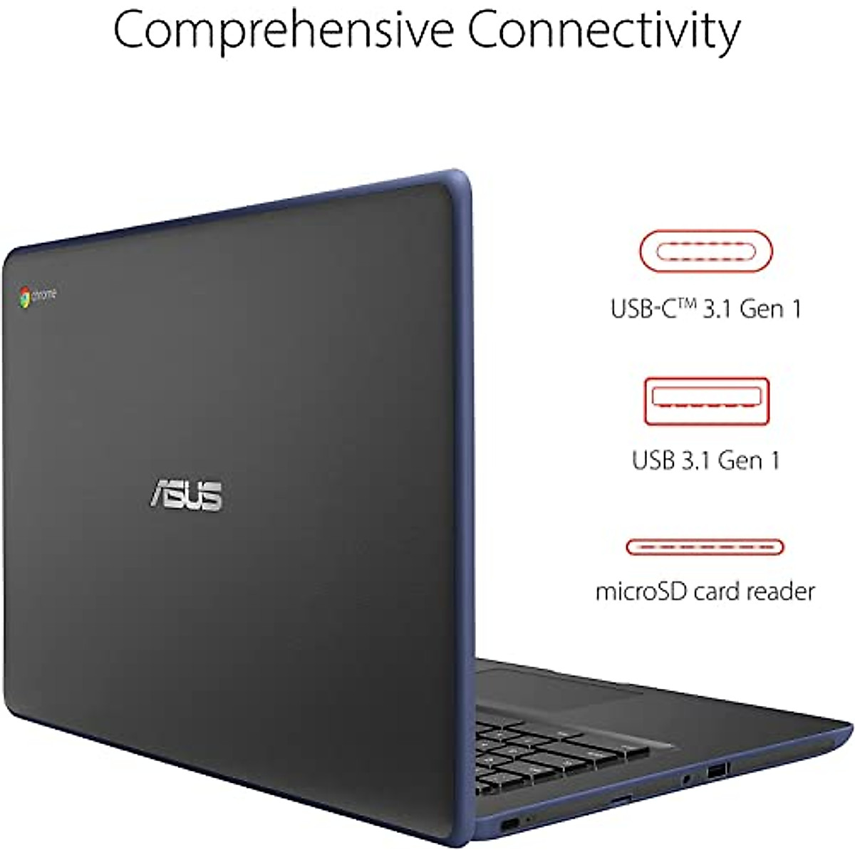 Newest ASUS 14" Rugged & Spill Resistant Chromebook, Education Edition, Military-STD Durability, Intel N3350, 4G RAM, 64G Space(32G eMMC+32G Card), WiFi, Bluetooth, Webcam, DarkBlue, Chrome OS, JVQ MP