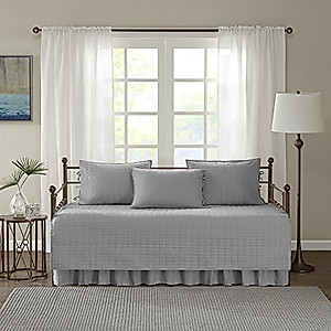 Comfort Spaces Daybed Cover - Luxe Double Sided-Quilting, All Season Cozy Bedding with Bedskirt, Matching Shams, Kienna Grey 75"x39" 5 Piece,100% Microfiber
