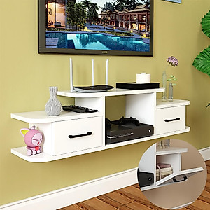 BiJun Floating TV Shelf, Floating TV Stand Wall Mounted Entertainment Center Media Console Router DVD Shelf for One/PS4/Cable Box/DVD Players/Game Console Streaming Media Equipment