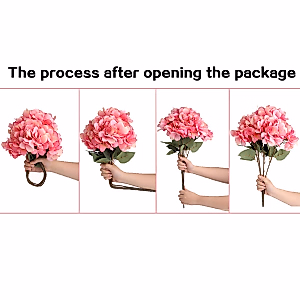 Blooming Paradise Artificial Fake 5Flowers Plants Silk Hydrangea Arrangements Wedding Bouquets Decorations Plastic Floral Table Centerpieces Home Kitchen Garden Party Festival Bar DIY (Light Pink)