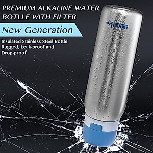 Level Up Way –25 Ounce Premium Stainless Steel Water Bottle with Filter – BPA Free - Travel Essentials - Alkaline Water Filter pH 9+ (Blue)