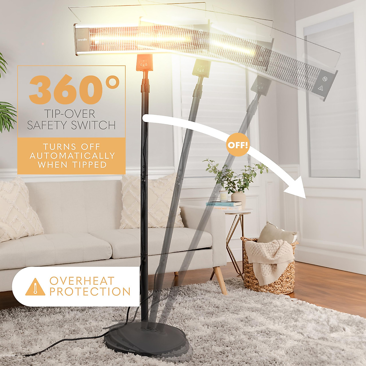 SereneLife Infrared Patio Heater, Electric Patio Heater for Indoor/Outdoor Use, Portable Stand Heater with Remote Control, 1500 W, for Restaurant, Patio, Backyard, Garage, Decks (Black)