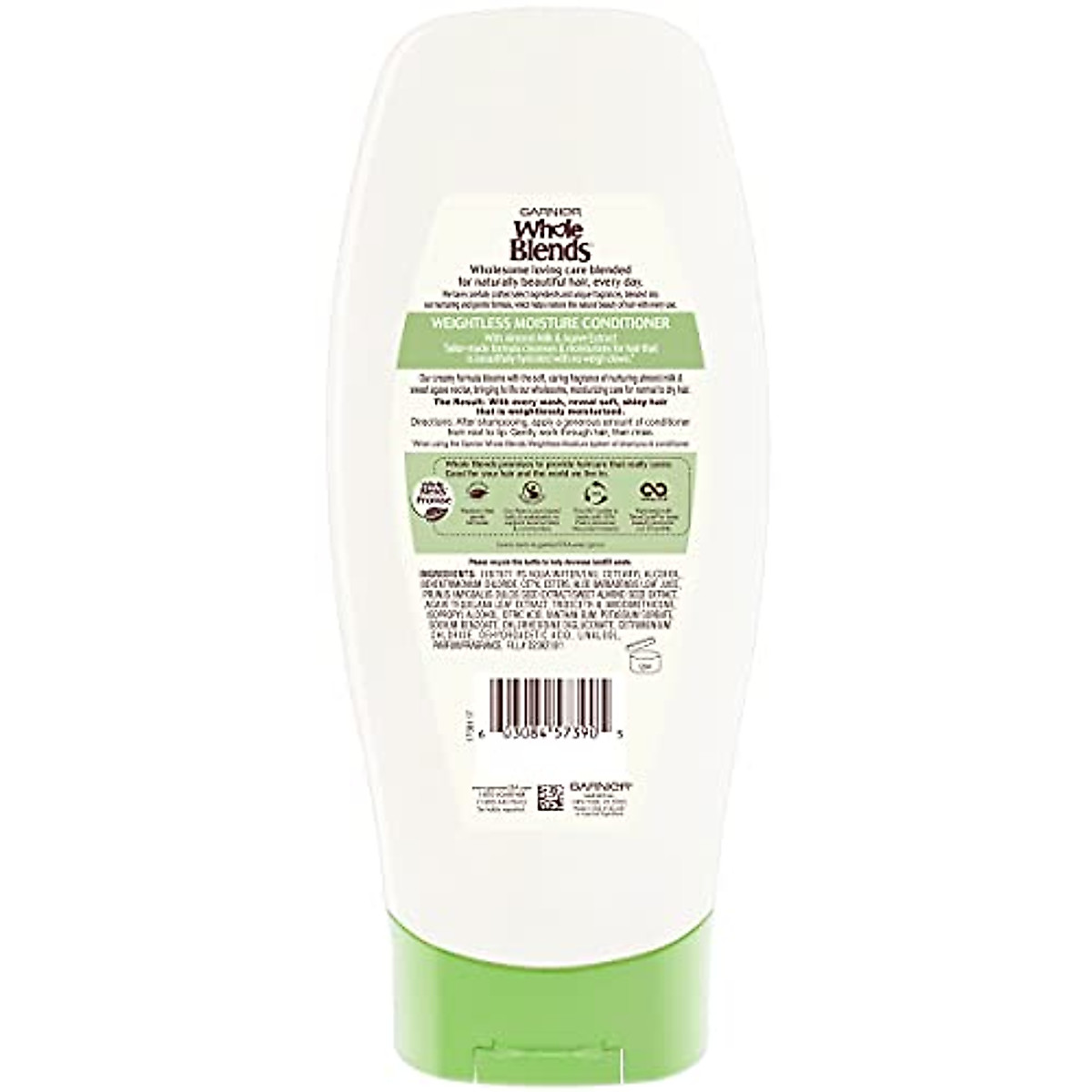 Garnier Whole Blends Nurturing Almond Milk and Agave Extract Weightless Moisture Conditioner for Normal to Dry Hair, Paraben Free, 12.5 fl oz