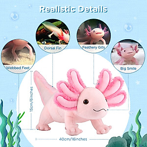GAGAKU Axolotl Plush Toy 16" Axolotl Stuffed Animal Pink Axolotl Plushie for Boys Girls Kawaii Axolotl Gift for Birthday