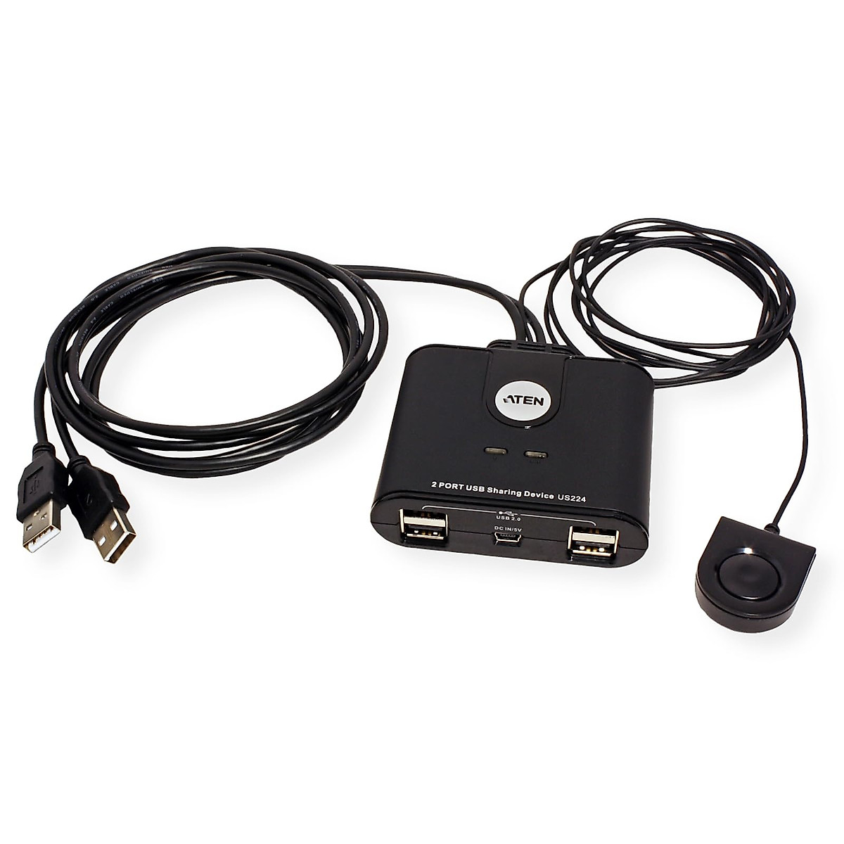 ATEN US224 2 x 4 USB 2.0 Peripheral Sharing USB Switch 2 Computers Share 4 Devices Simple Remote Port Selector Included Supports Optional USB Power Adapter - Windows Mac Linux