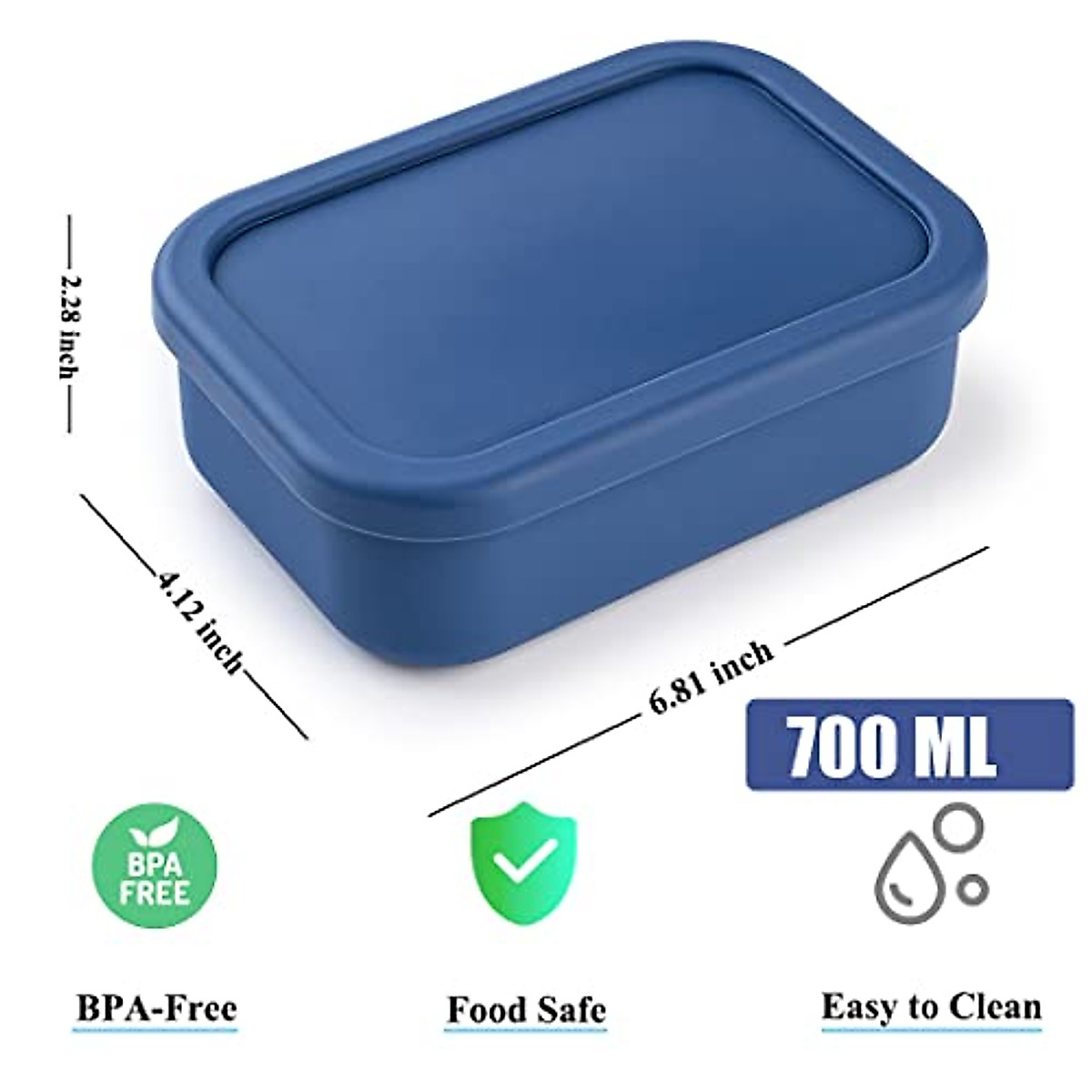 QTECLOR 3 Compartment Silicone Bento Lunch Box for Adult Kids, Food Container Leak-Proof BPA-Free Food Lunch Storage Boxes, Microwave,Dishwasher Safe,Lunch, Snack and Sandwich Food Container
